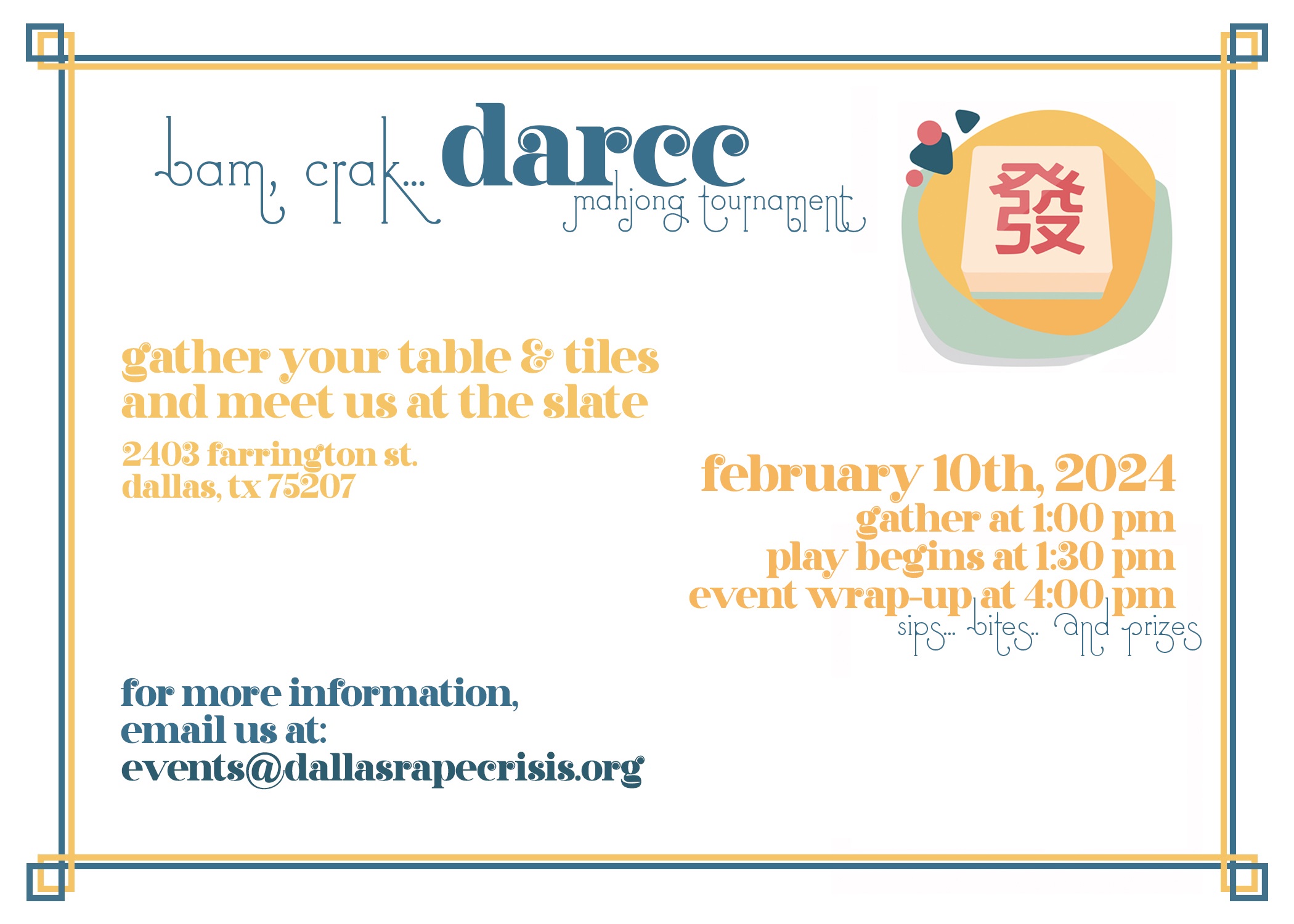 Bam, Crak, DARCC: Mahjong Tournament by Dallas Area Rape Crisis Center