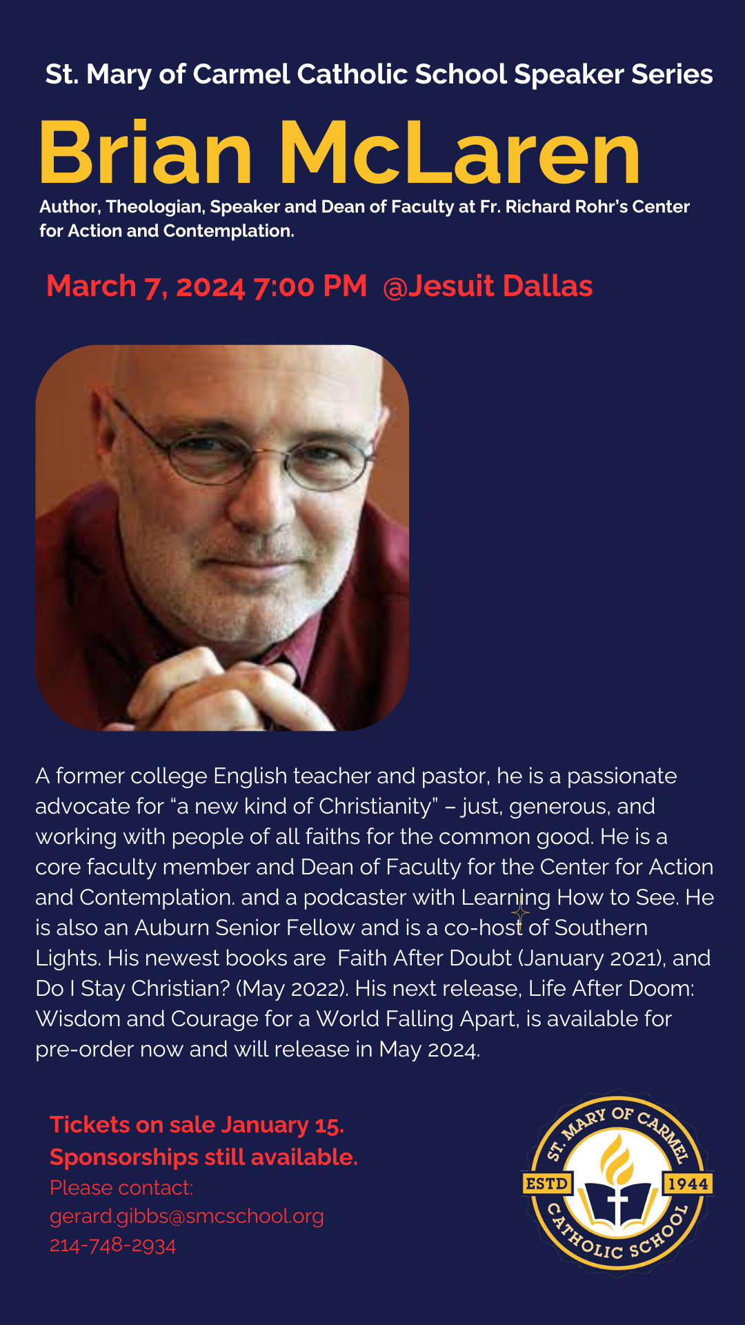 Brian McLaren SMC Speaker Series 2024 by St. Mary of Carmel Catholic School