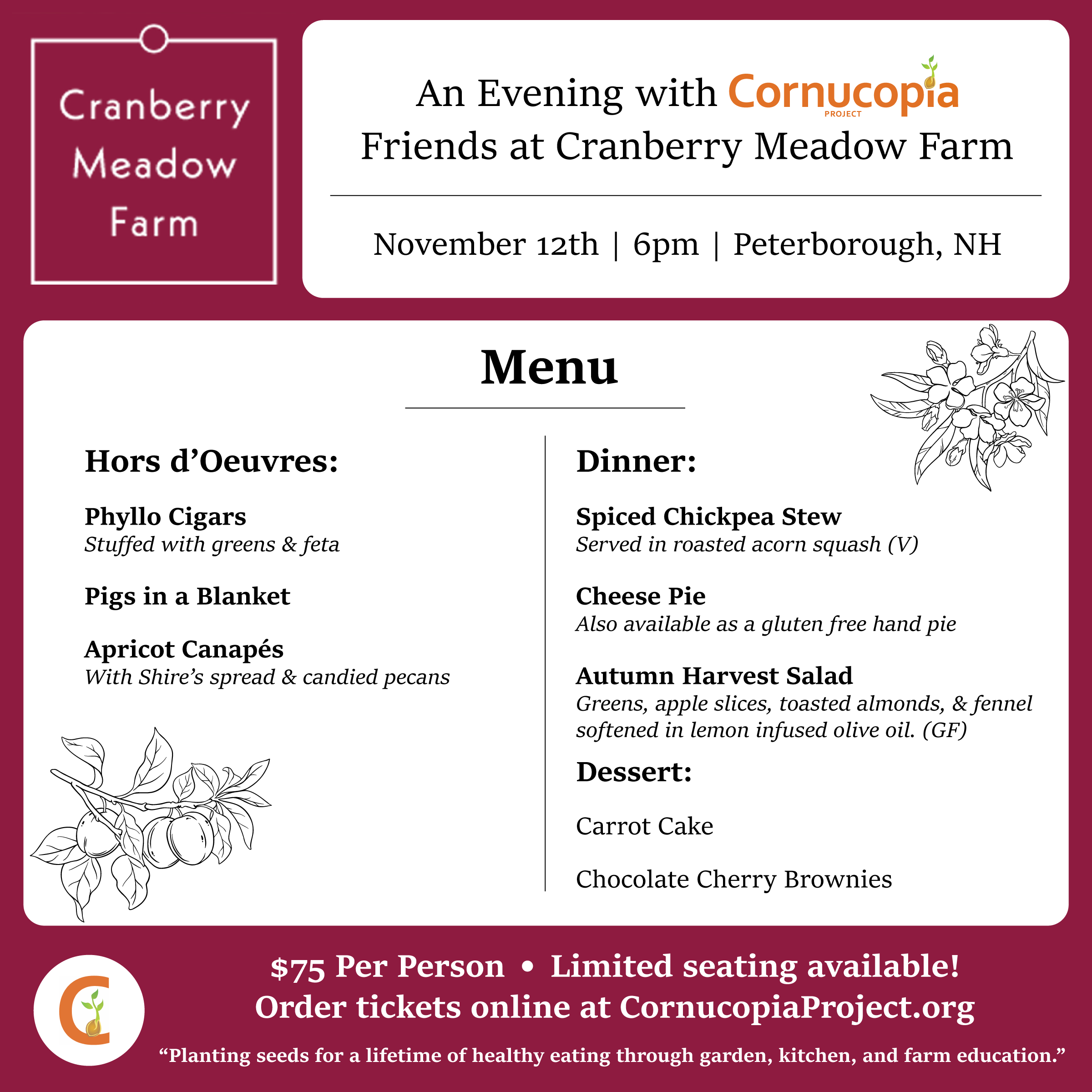 An Evening with Cornucopia Project Friends at Cranberry Meadow Farm by ...