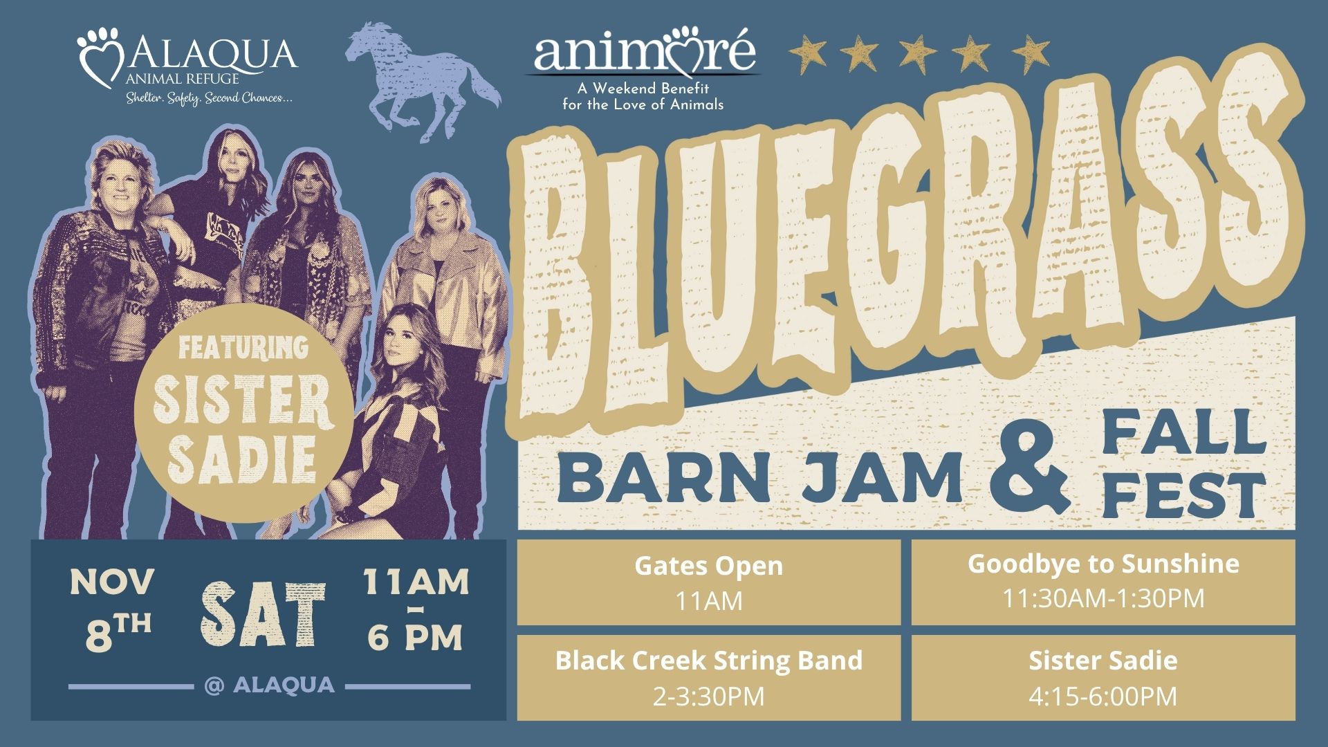 Animoré Weekend 2025: Bluegrass Barn Jam & Fall Fest by Alaqua Animal Refuge