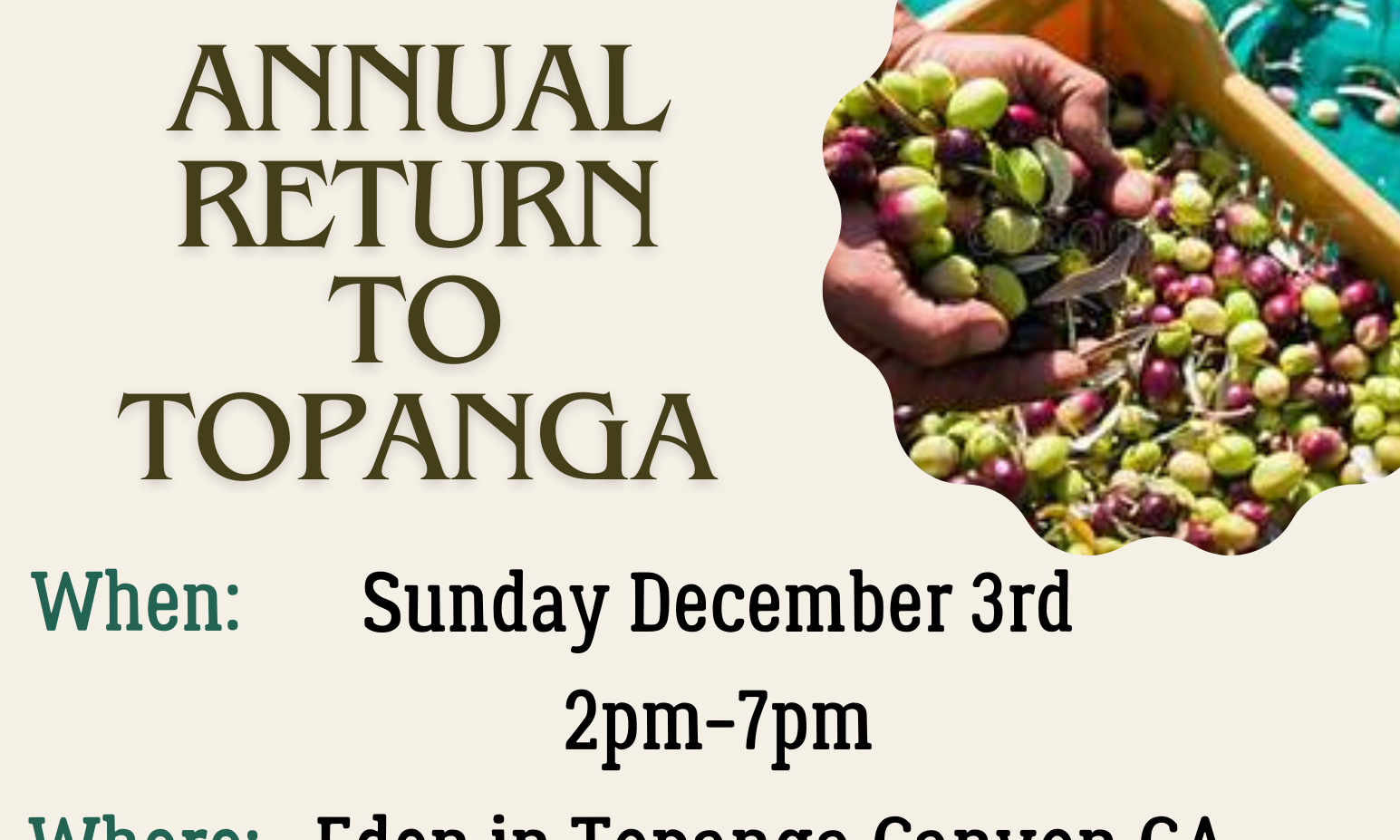 Return to Topanga! Olive picking, music, speakers, dinner by Replant ...
