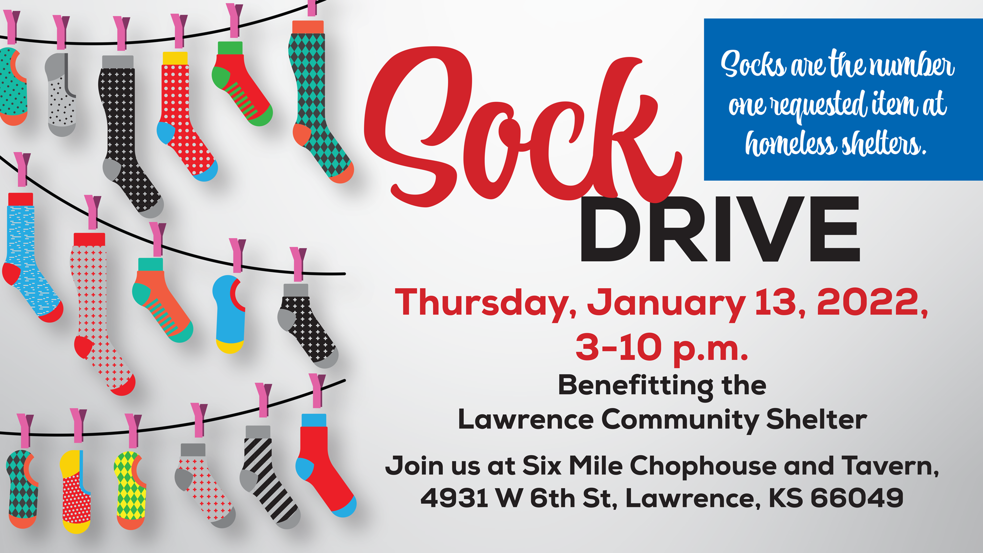 Donate Now | Six Mile Sock Drive! by Lawrence Community Shelter