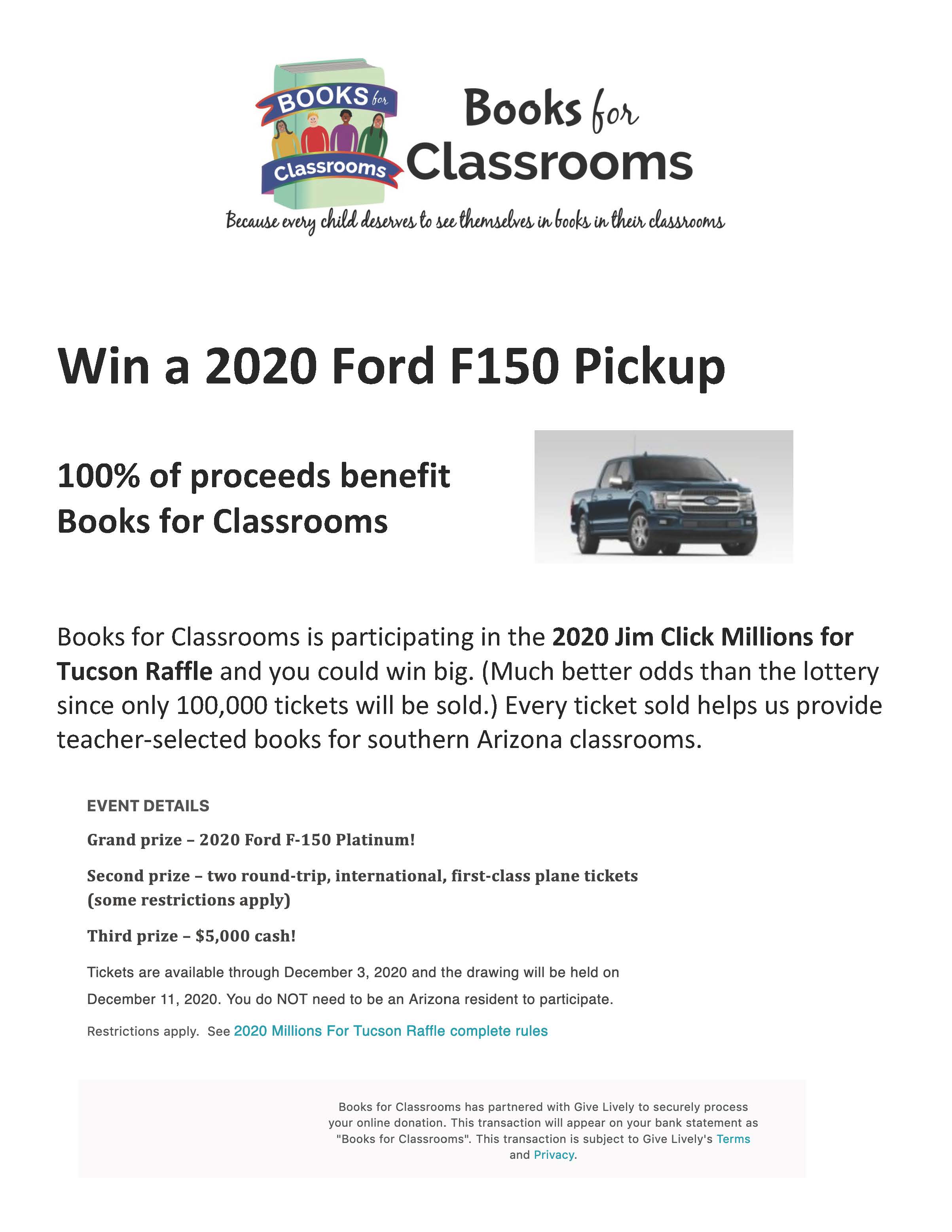 2021 JIM CLICK MILLIONS FOR TUCSON RAFFLE by Books for Classrooms